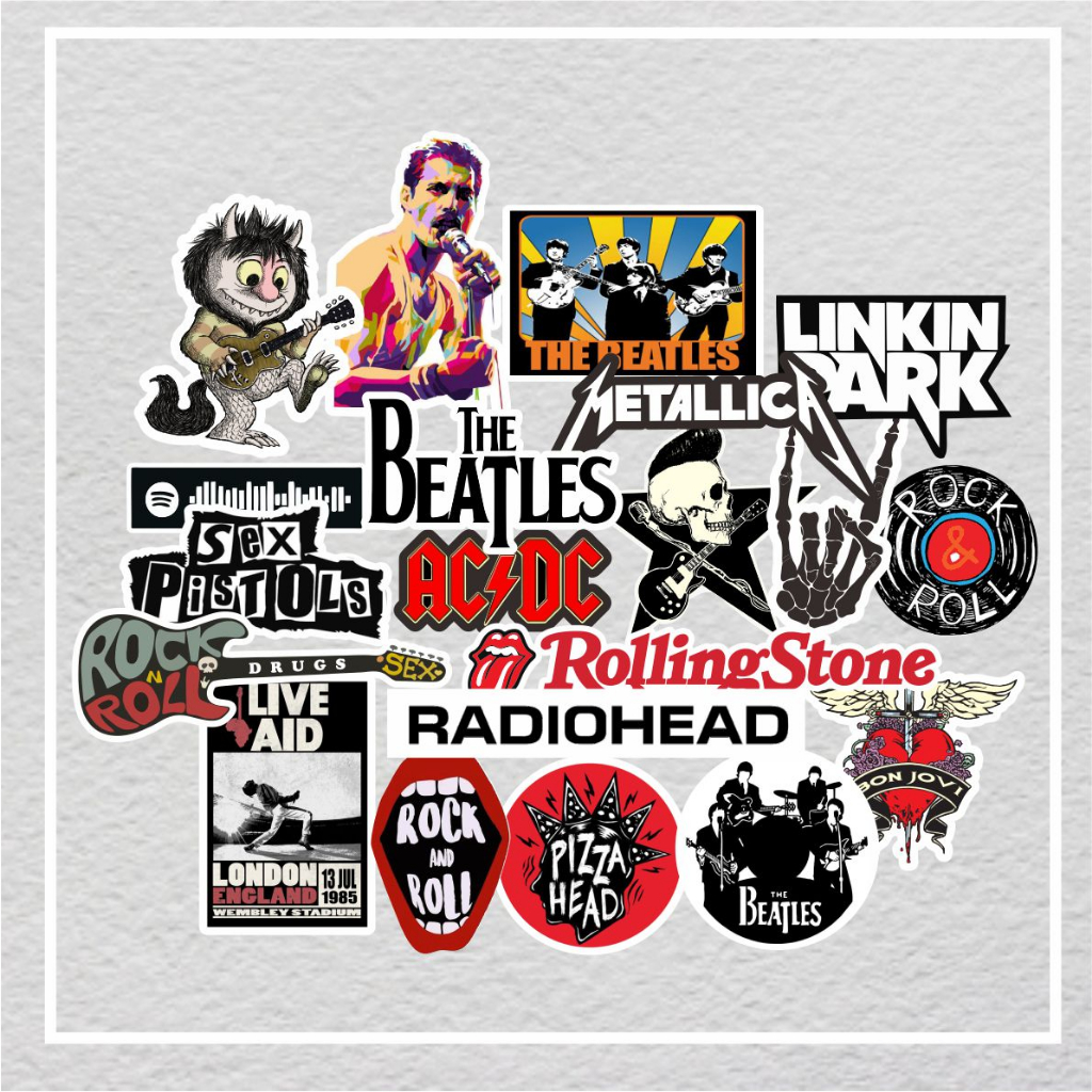 Jual 20 Pcs Sticker Rock & Roll Black White Untuk Skateboard Laptop ...