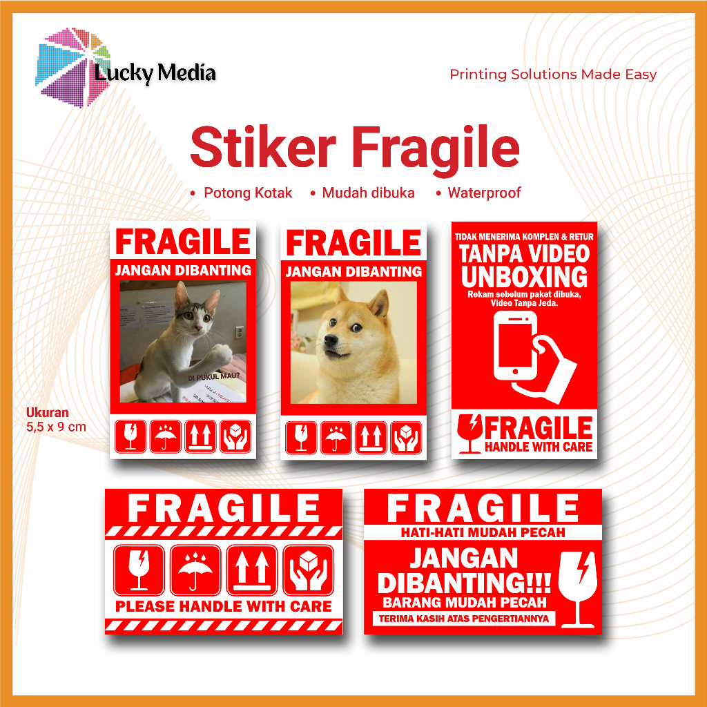 Jual Label Sticker FRAGILE Besar 9 x 5,5 Unboxing Online Shop Wajib ...
