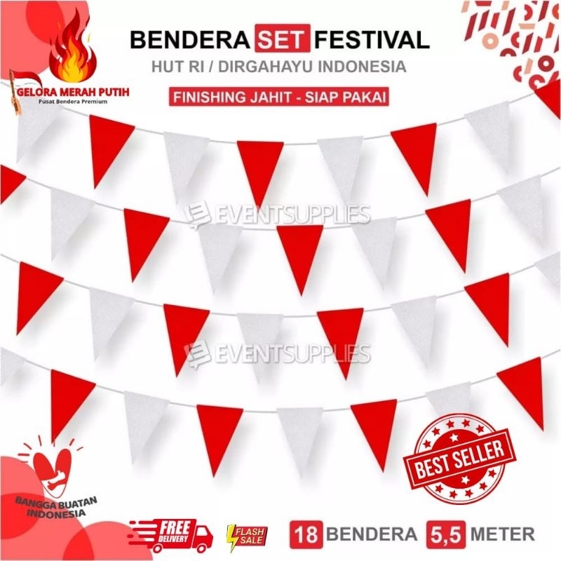 Jual Bendera Renteng Segitiga Merah putih Hiasan Agustusan Dekorasi Kemerdekaan Bendera ...