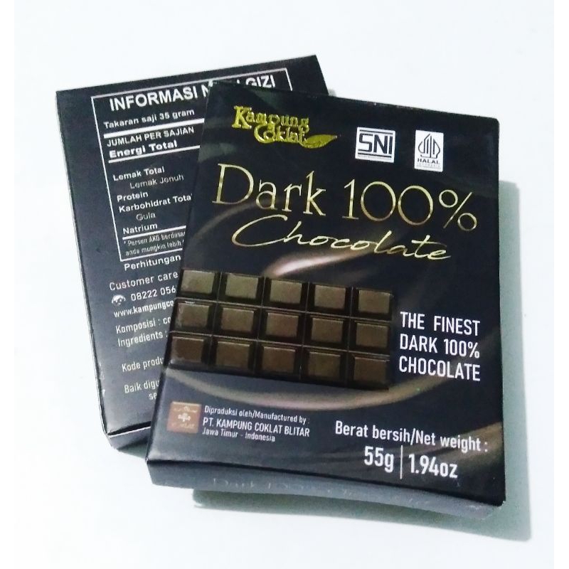 Jual Dark Chocolate 100% Bar 55gram Coklat Diet Kampung Coklat | Shopee ...