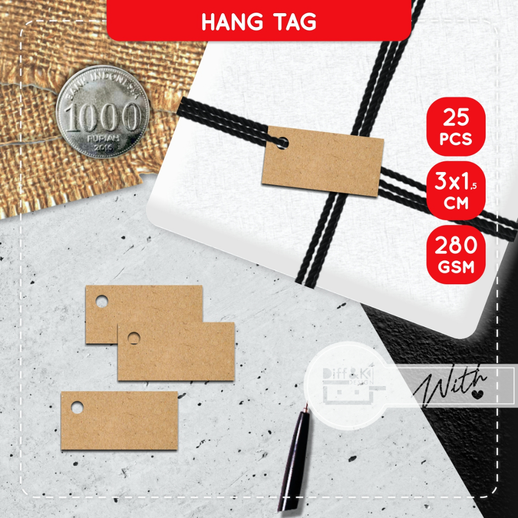 Jual Label Hang Tag Polos Persegi Panjang Kecil Kraft Rustic Vintage ...
