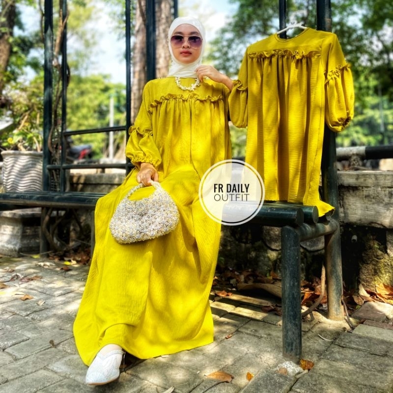Jual Aleeya Dress Rempel Dada Couple Mom and Kids Crinkle Airflow ...