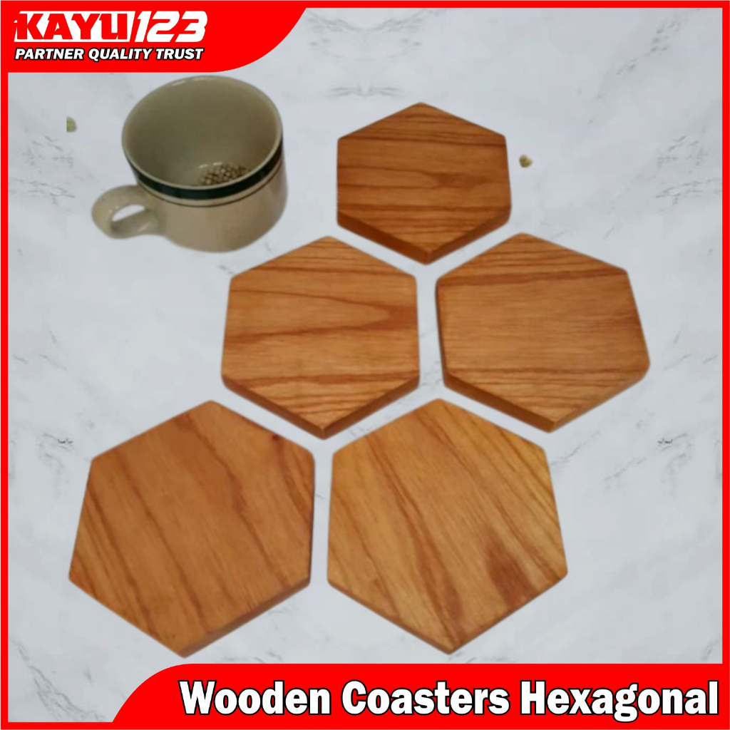 Jual Wooden Coasters Hexagonal Tatakan Gelas Kayu Segienam 10x10x1 cm ...