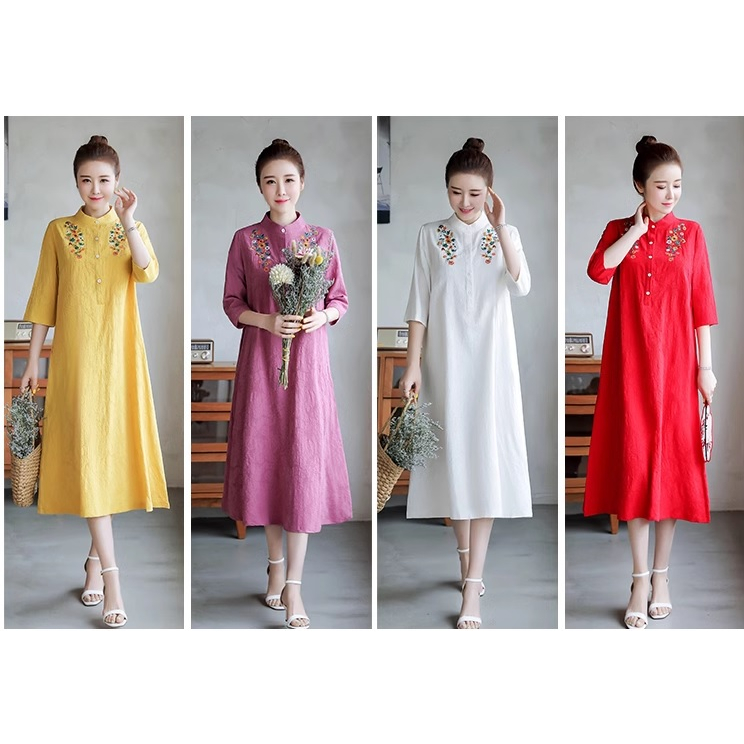 Jual Gaun Pesta D23006 Cheongsam 4 warna Kuning Pink Putih Merah Lengan ...