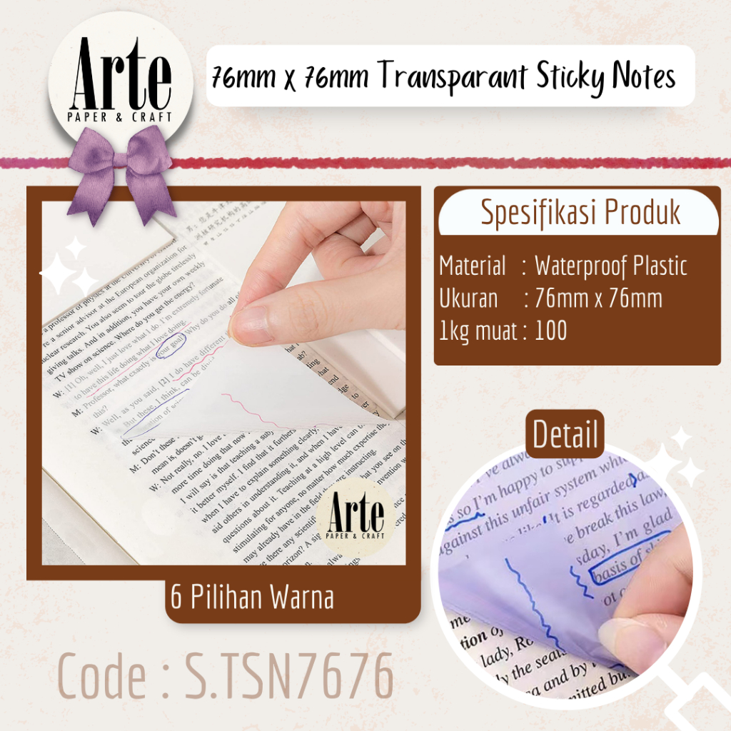 Jual 50 Lembar Sticky Notes transparan 76 x 76 mm plastik anti air ...