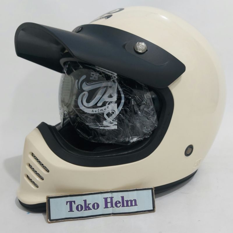 Jual Helm JPX JP retro signature solid white cream list BLACK | Shopee ...