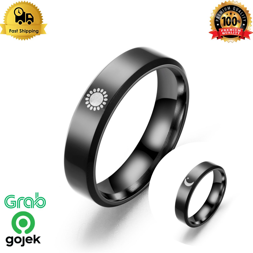 Jual Cincin Hitam Titanium Pria Wanita Couple Matahari Moon Sun Ring ...