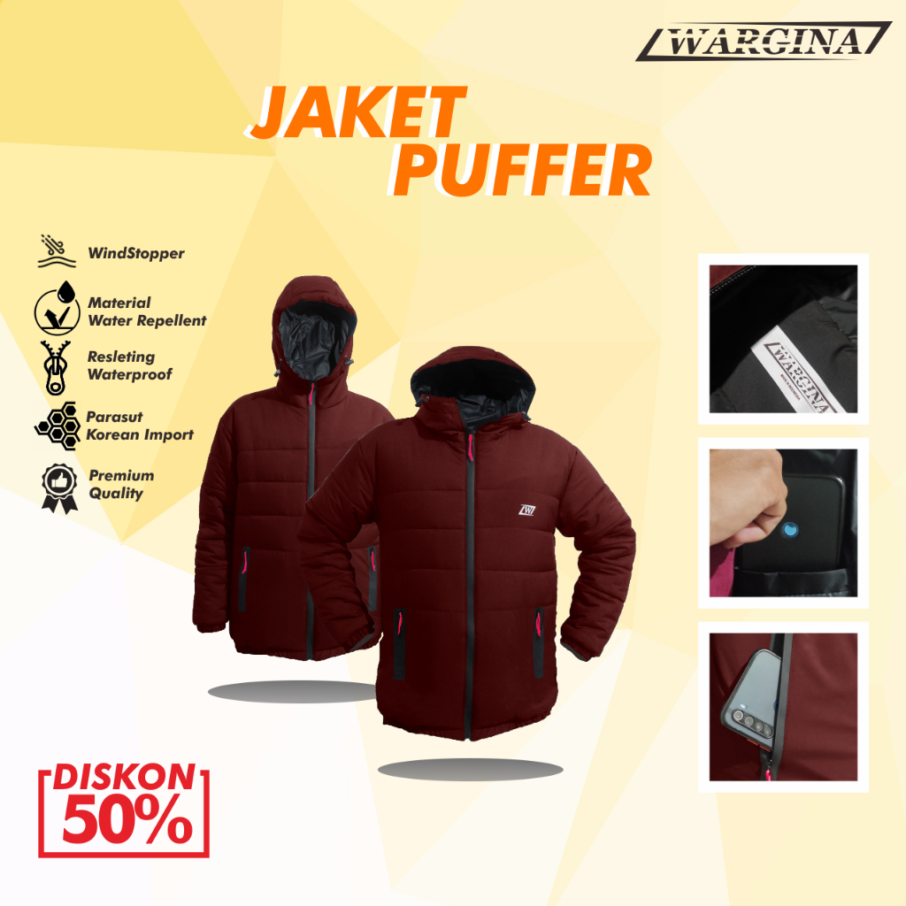 Jual Jaket Outdoor Puffer Tebal Coat Winter Merah Maroon Gelembung ...