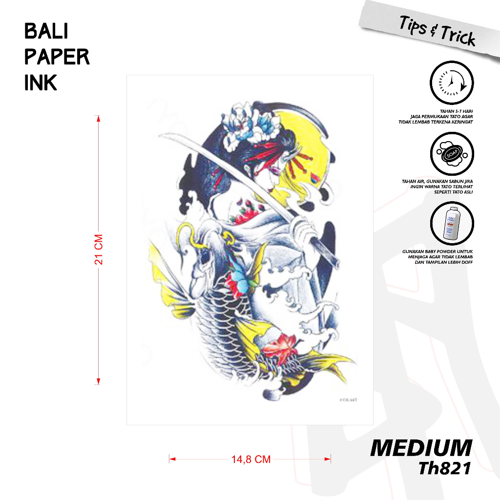 Jual Bali Paper Ink TH821 Geisha Samurai Tatto Temporary Basic Tato ...