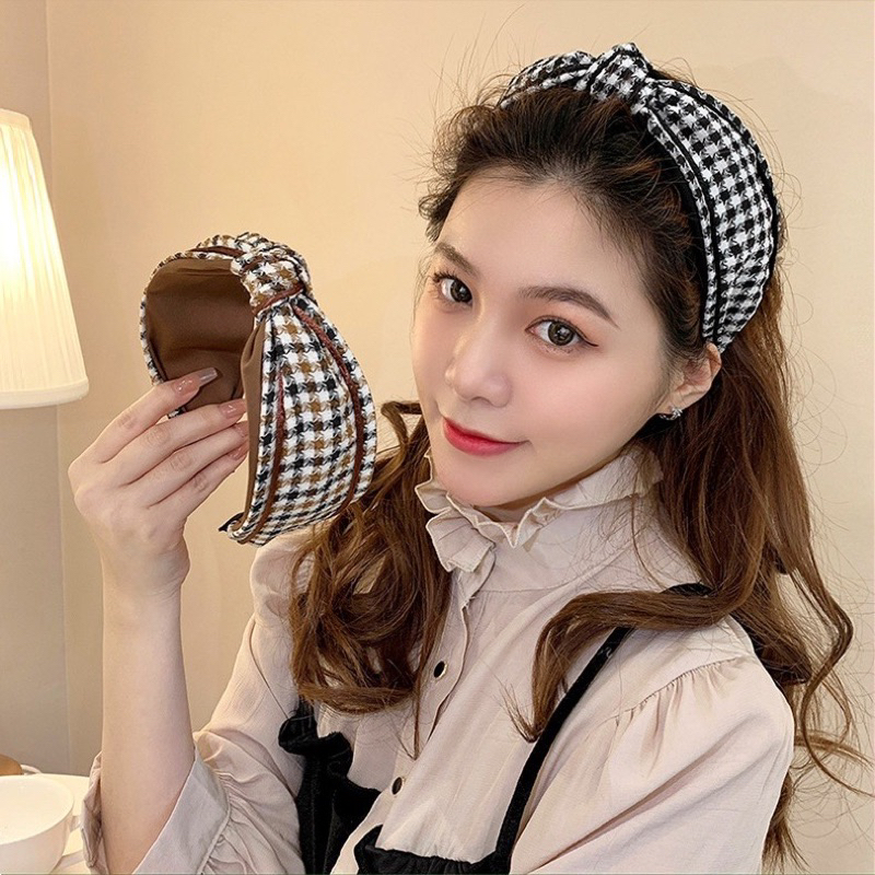 Jual Bandana Wanita Bando Korean Style Motif Kotak-Kotak Aksesoris ...