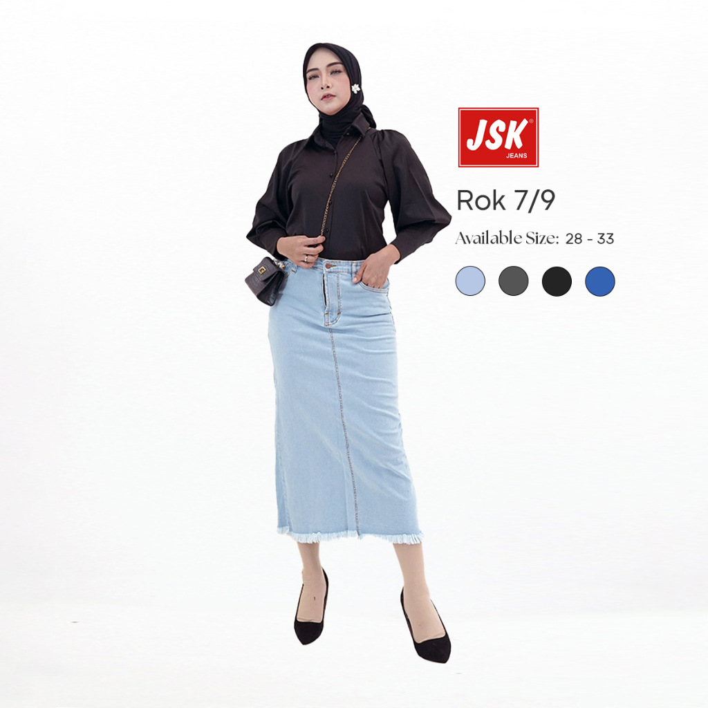 Jual JSK Jeans Rok Span Wanita Muslim Biru Muda Rok Panjang | Shopee ...