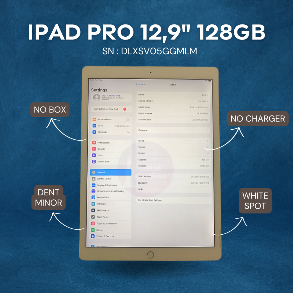 Jual IPAD PRO 12,9" INCH 128GB IOS 16 MULUS WIFI ONLY SECOND UNIT ONLY ...