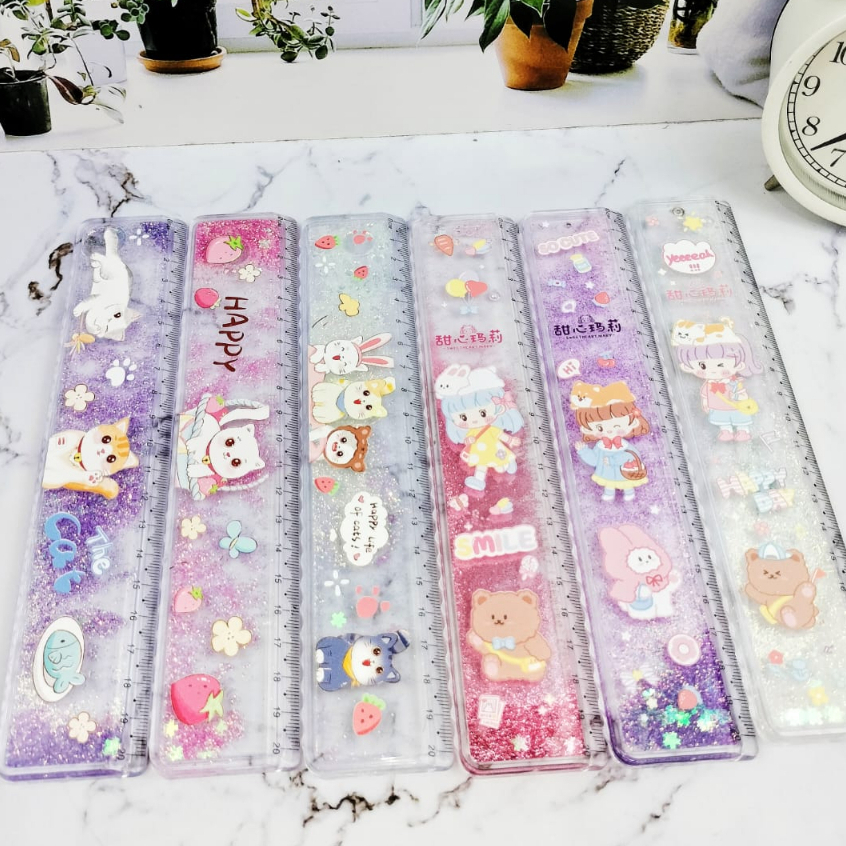 Jual Penggaris 20 cm isi Glitter Air Manik MEWAH Motif Lucu Limited ...