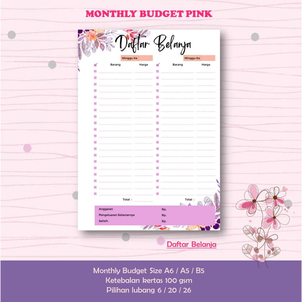 Jual MONTHLY BUDGET PINK PLANNER CATATAN KEUANGAN CASHFLOW PENGELUARAN ...