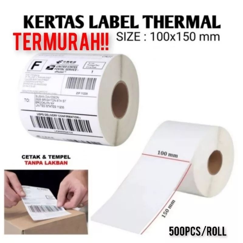 Jual kertas thermal resi sticker 100x150 roll 500pcs | Shopee Indonesia