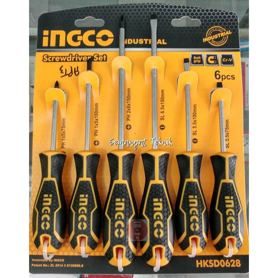Jual OBENG SET GAGANG KARET SCREWDRIVER SET 6 PCS 6PCS INGCO HKSD0628 ...