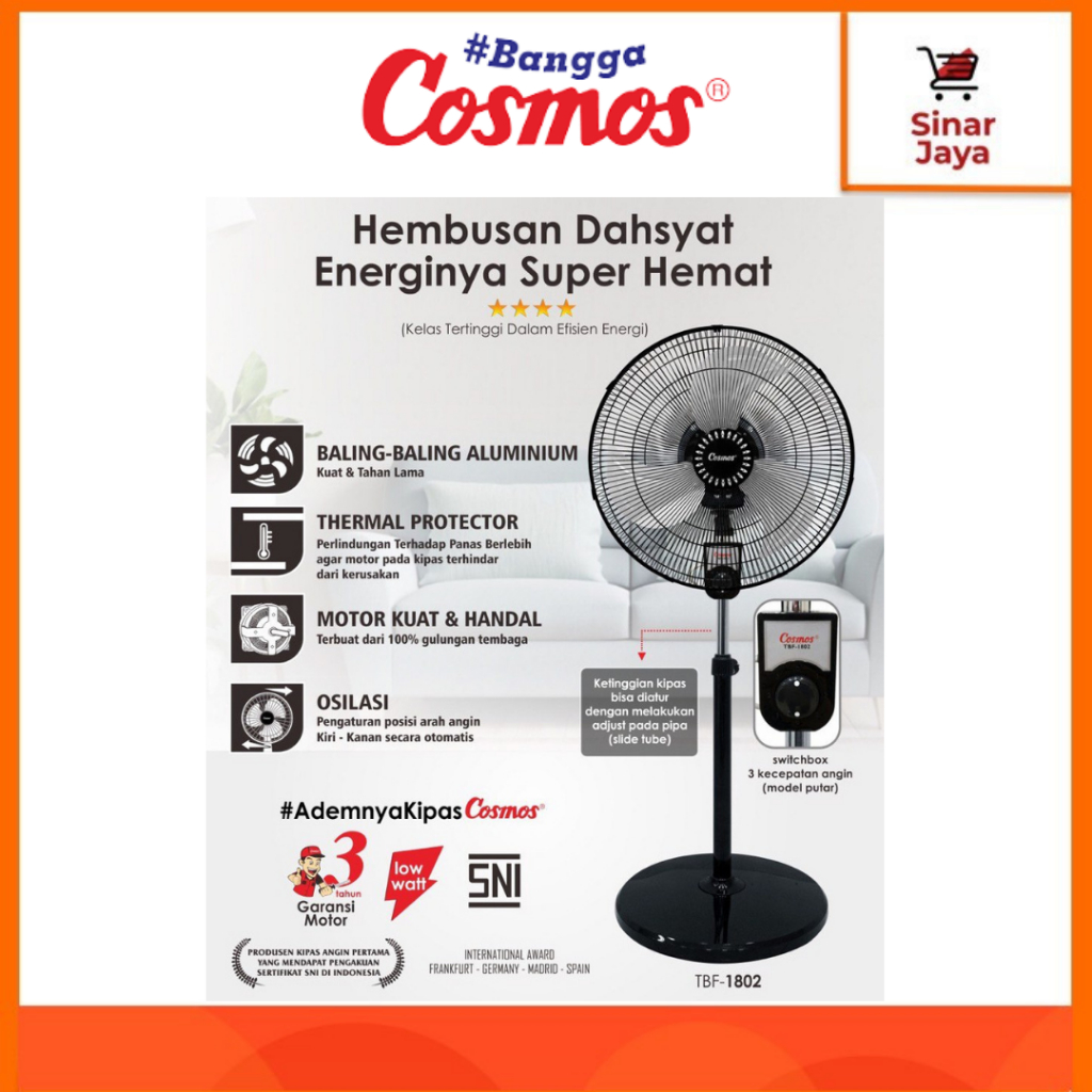 Jual COSMOS TBF-1802 Stand Fan Besi / Kipas Angin 18 Inci (Hemat Energi) | Shopee Indonesia