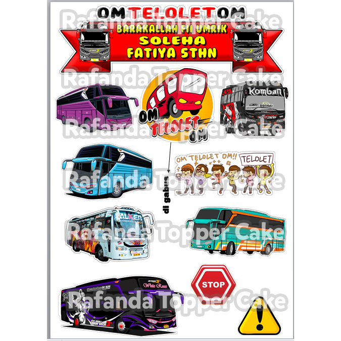 Jual topper kue ulang tahun bus telolet om toper kue ultah custom nama | Shopee Indonesia