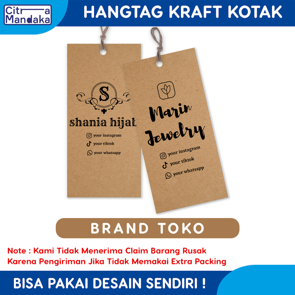 Jual Hang Tag Custom Kraft Paper 1 Sisi | Tag Label Baju | Tag Baju ...