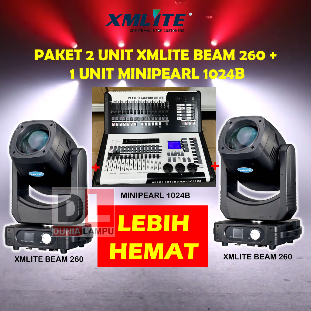 Jual PAKET HEMAT 2 UNIT XMLITE MOVING BEAM 260 + 1 UNIT DMX MINIPEARL ...