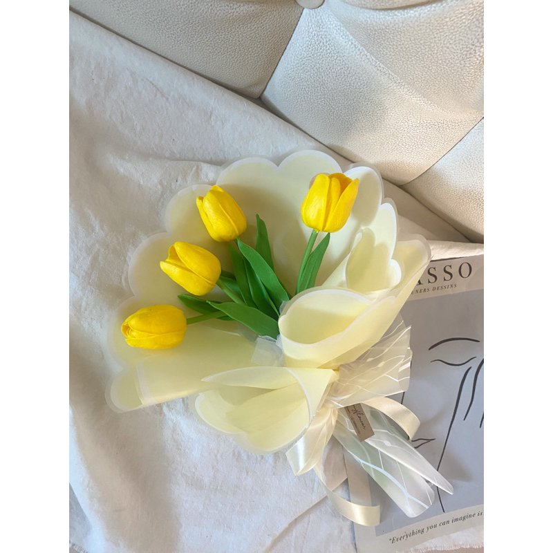 Jual KOREAN BOUQUET AESTHETIC BUKET BUNGA TULIP KUNING LATEX MIRIP ASLI ...