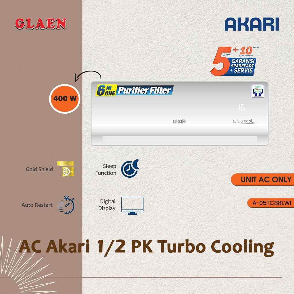 Jual AC Akari Turbo Cooling 1/2 PK A-05TC88LWI | AC Akari 1/2 PK Unit Only | Shopee Indonesia