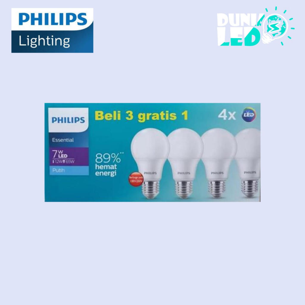 Jual Lampu Philips Essential Led 7W 6500K Putih - Paket 3 Gratis 1 ...