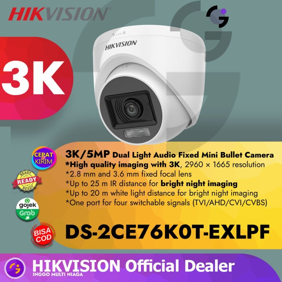 Jual KAMERA CCTV HIKVISION 3K- 5MP INDOOR DUAL LIGHT DS-2CE76K0T-EXLPF | Shopee Indonesia