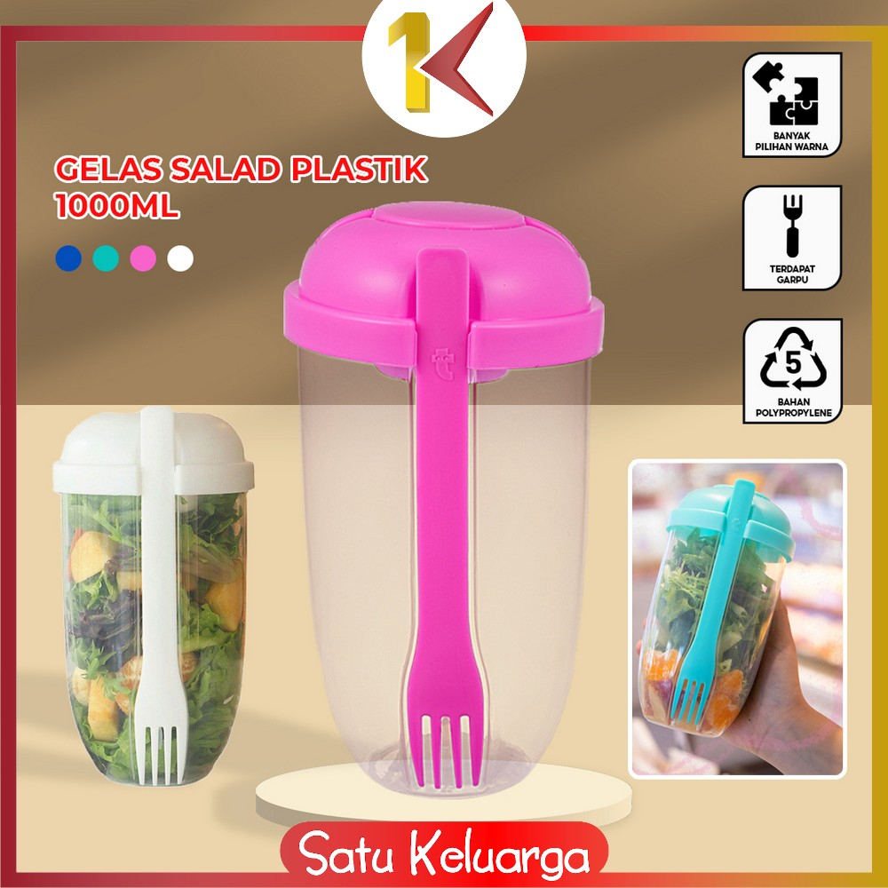 Jual SK-C863 Botol Salad 1000ML dengan Sendok Garpu + Botol Saus Kecil ...