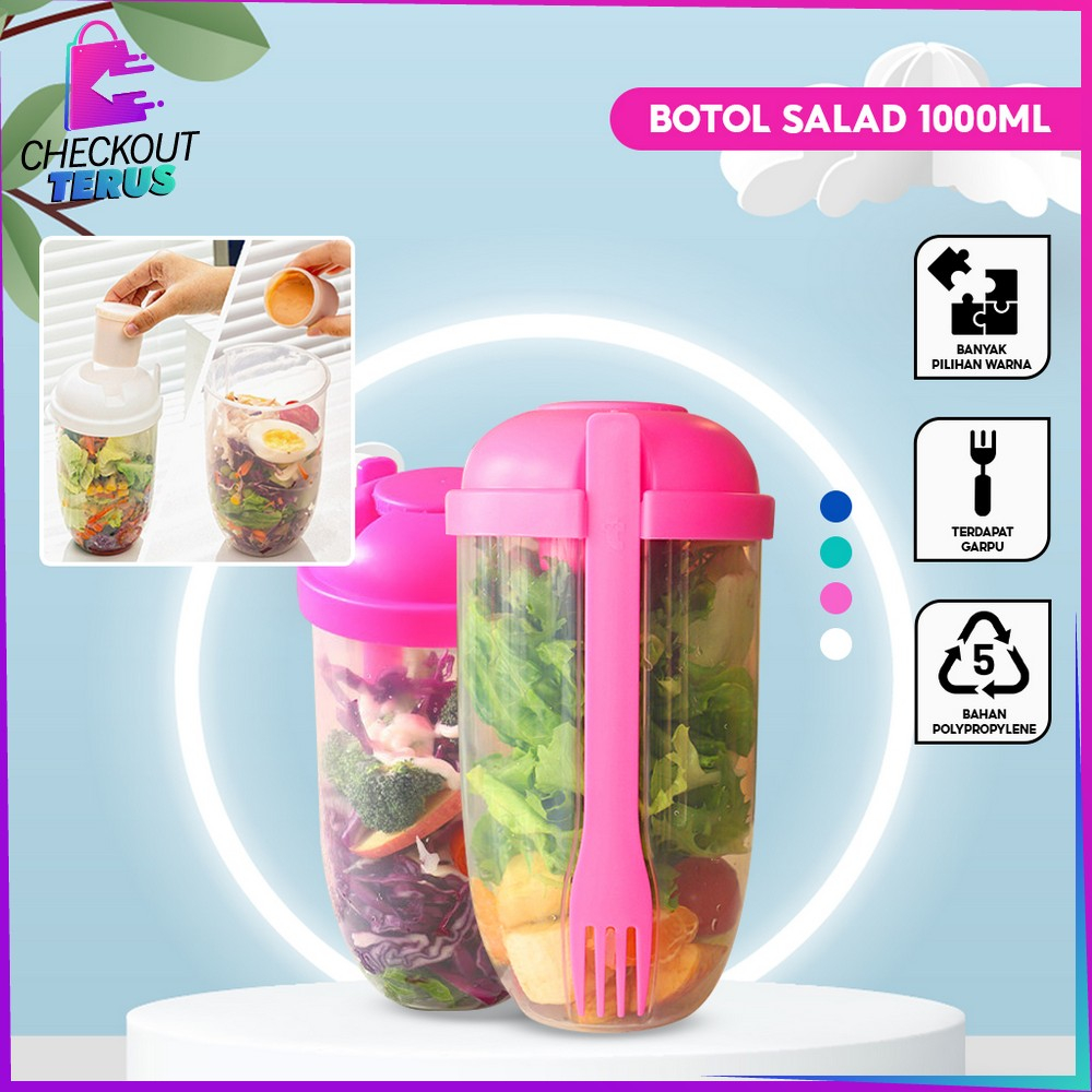 Jual CT C863 Botol Salad 1000ML Transparan BPA FREE dengan Sendok Garpu ...