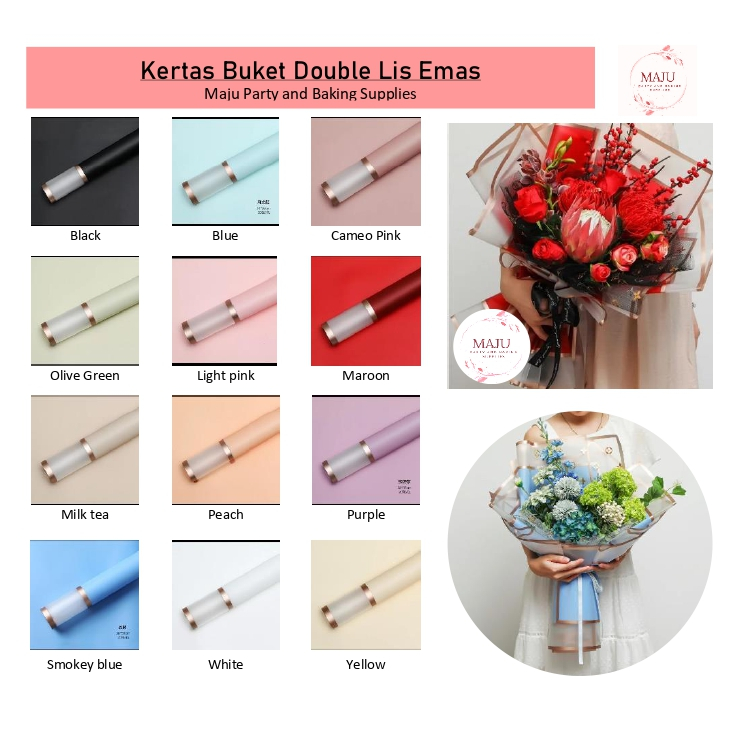 Jual (20 lembar) Kertas Buket Double Lis Emas / Flower Wrapping Double ...