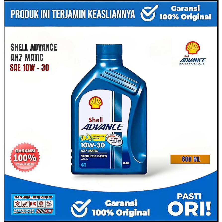 Jual Oli Mesin Motor Matic Shell Advance AX7 0,8Liter 800ml 10W 30 ...