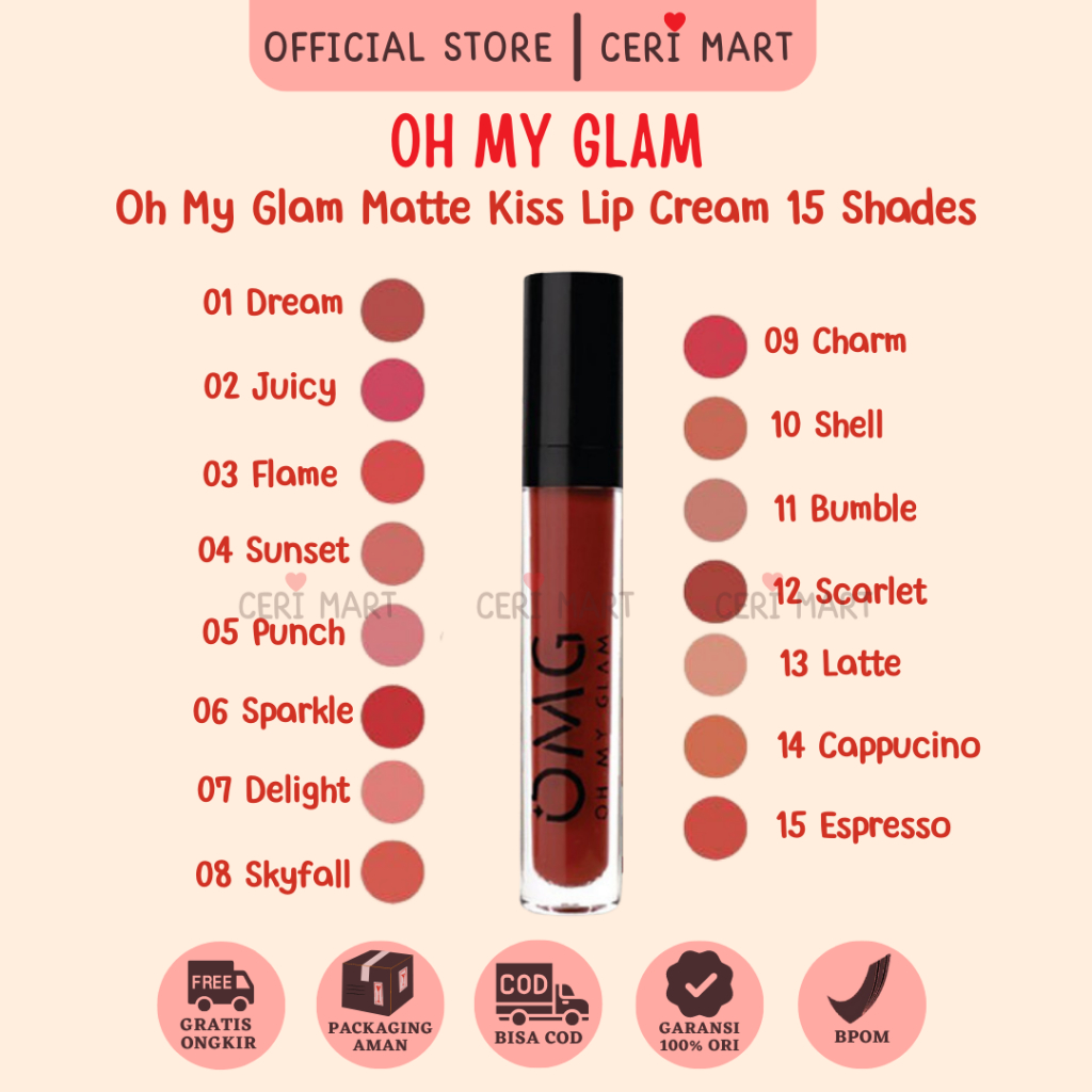 Jual OMG OH MY GLAM Matte Kiss Lip Cream 3.5 g - Lipstick Matte ...