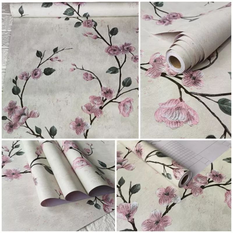 Jual Wallpaper Sticker Dinding Bunga Sakura Dasar Putih Gading Dekorasi ...
