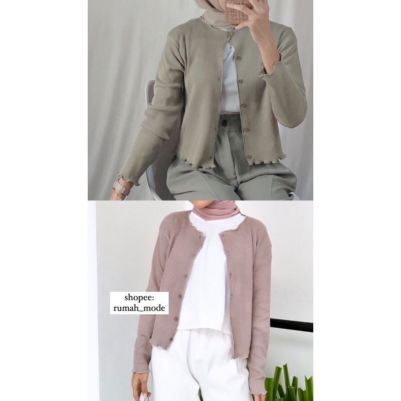 Jual CARDIGAN RAJUT WANITA CROP WAFLE (Premium) / WAFER TOP CROP NECI ...