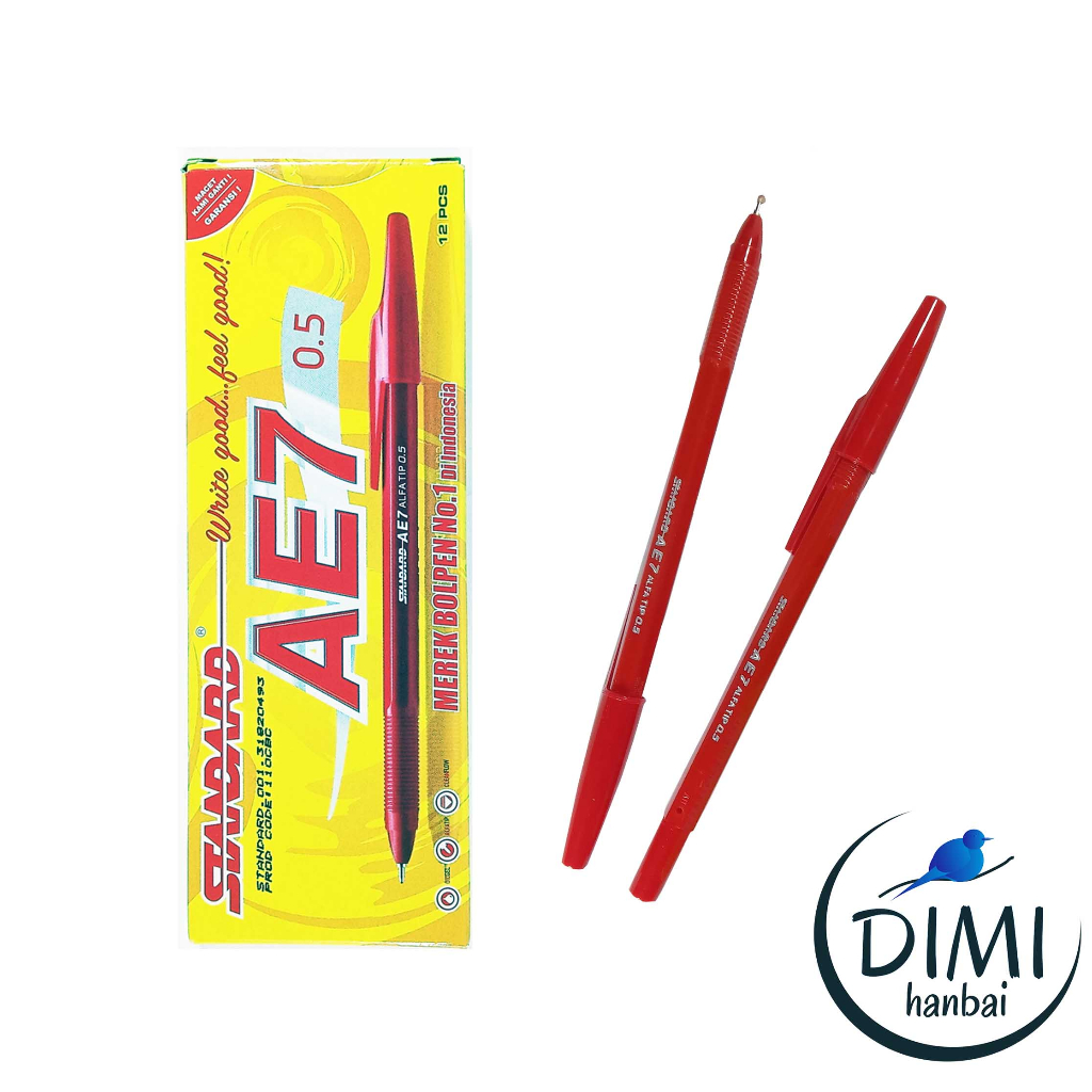 Jual [DIMI] Pena Standard AE7 Warna Merah Pulpen Pen Ballpoint Bolpoin ...