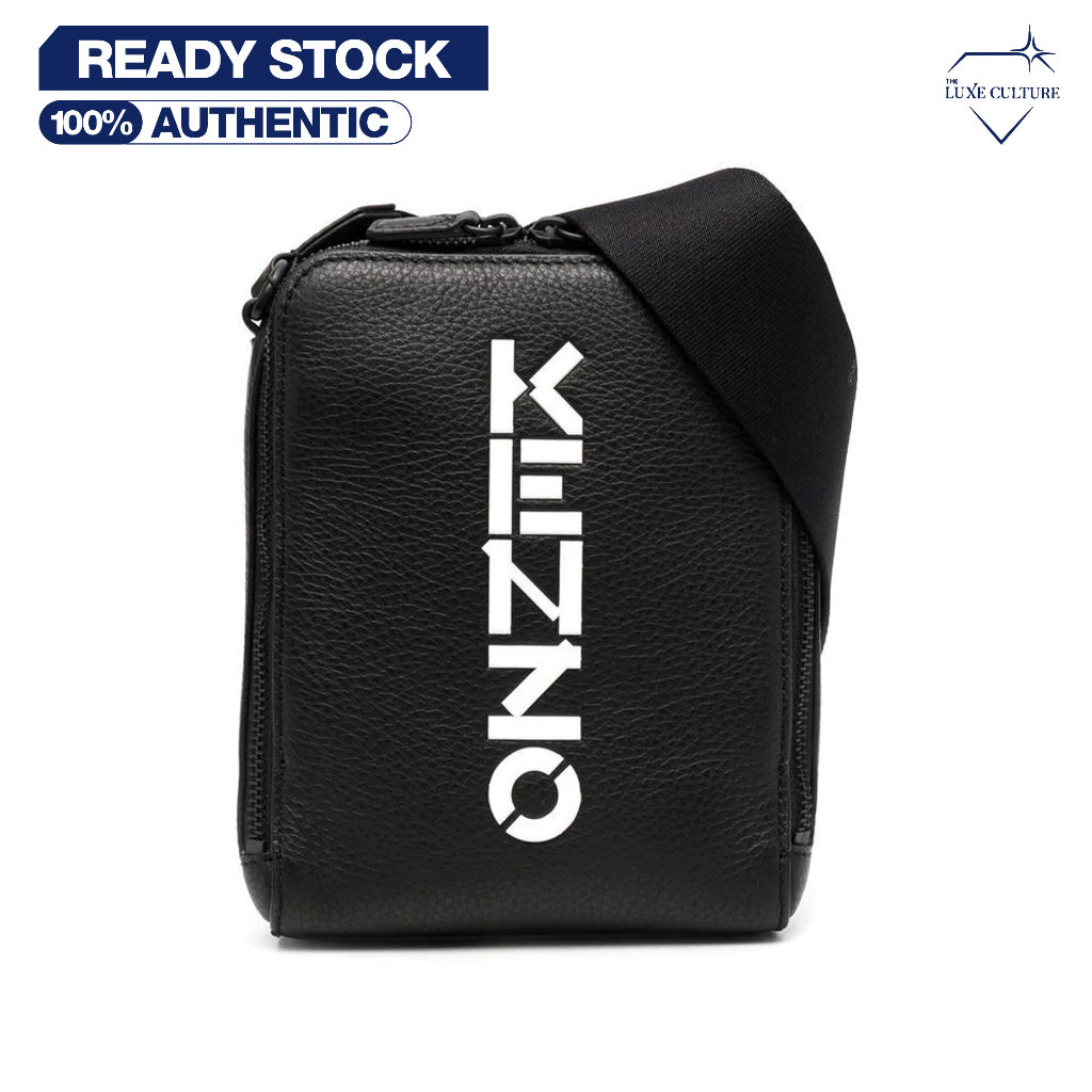 Jual Kenzo Vertical Logo Black Leather Shoulder bag / Tas Bahu Branded ...