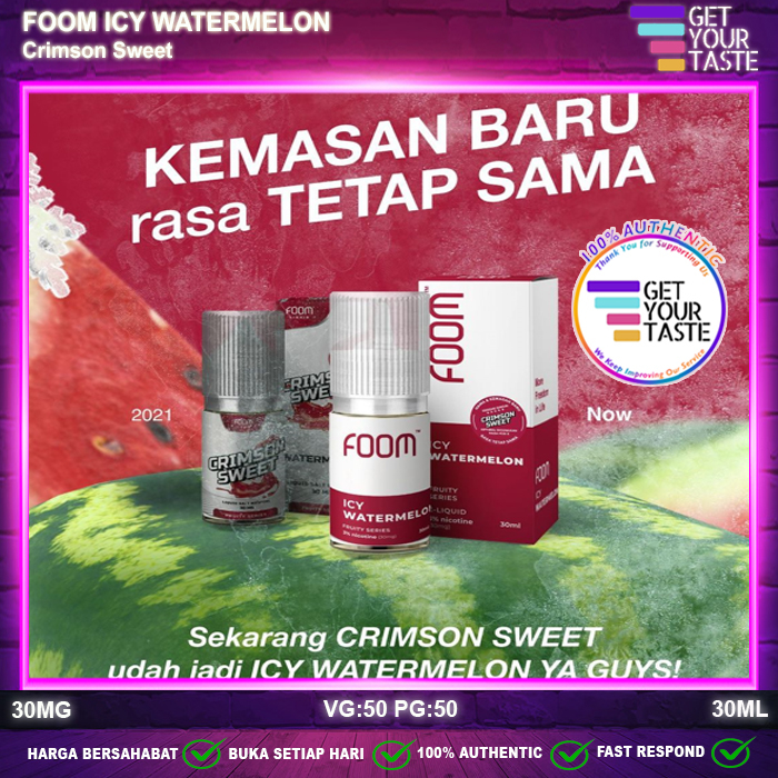 Jual Liquid FOOM Icy Watermelon Crimson Sweet Salt Nic 30ML Saltnic ...