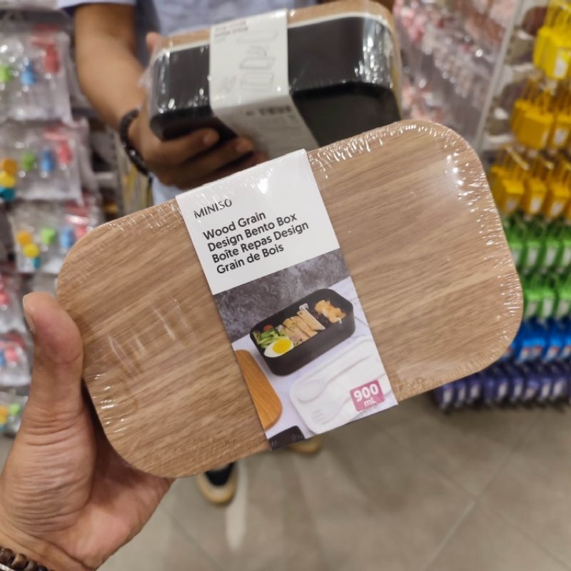 Jual Miniso Wood Grain Design Bento Box Lunch Box 900ml | Shopee Indonesia