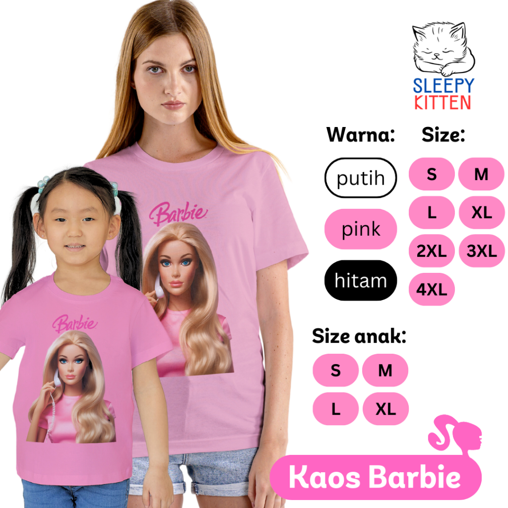 Jual Kaos Barbie Gambar dan tulisan, putih pink hitam, pria wanita ...