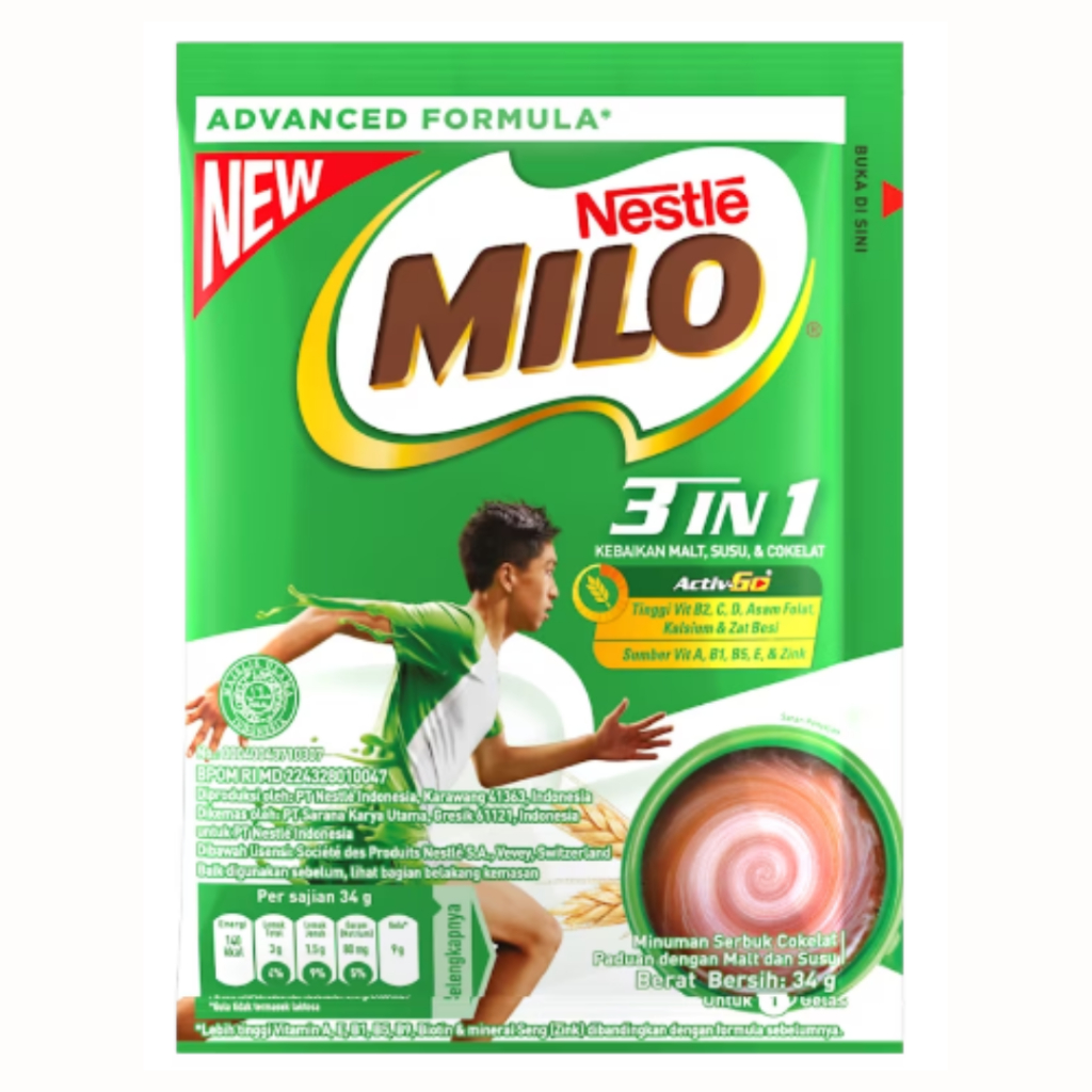 Jual MILO 3in1 ACTIV-GO Susu Coklat Renceng 34 g (1 pack isi 10pcs ...