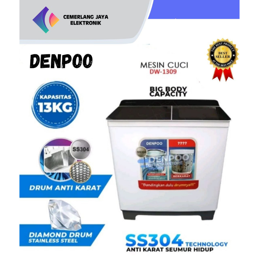Jual Denpoo DW-1309 Platinum Mesin Cuci Twin Tub Double Drum 13KG ...