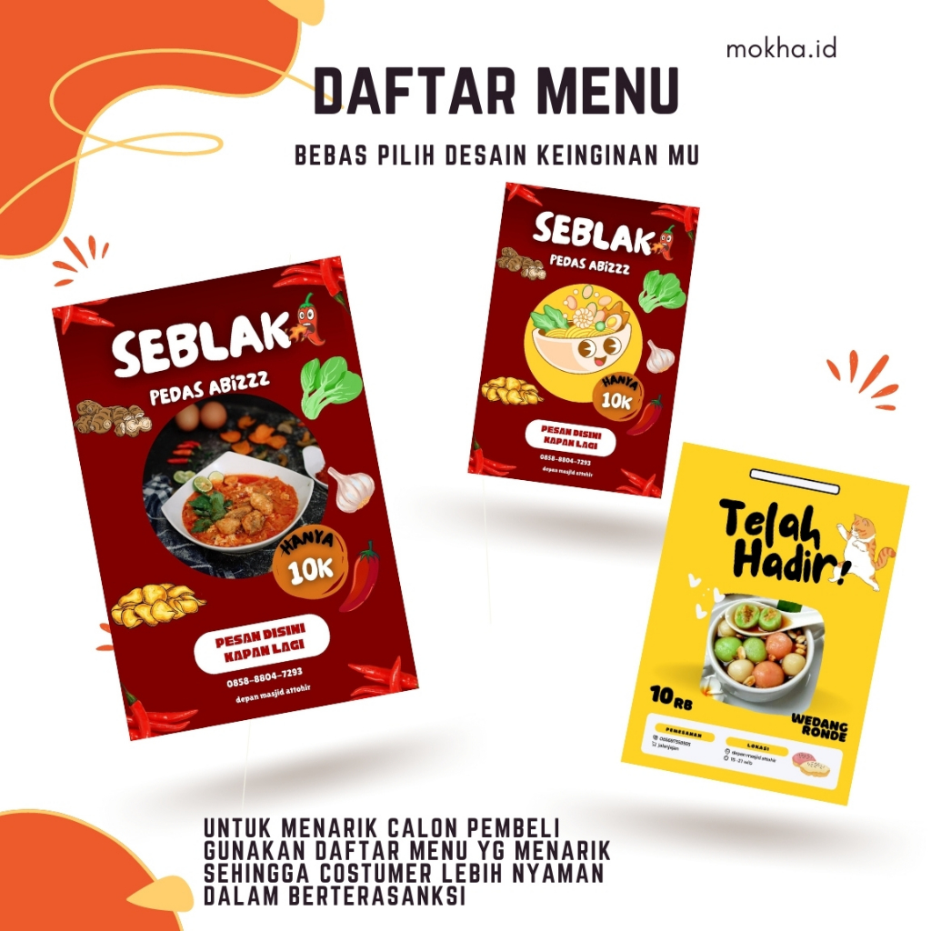 Jual daftar menu makanan / seblak / pecel ayam / bakso / rumah makan ...