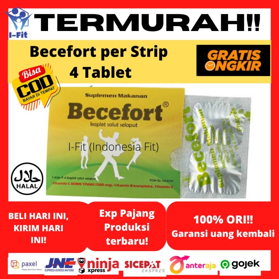 Jual Becefort per Strip isi 4 tablet Multivitamin Vitamin C 500 mg ...