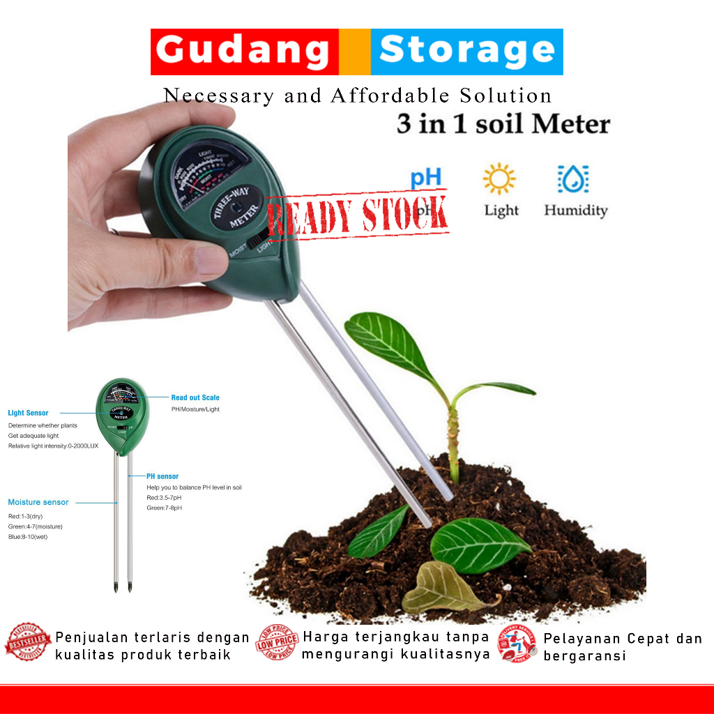 Jual [Gudang Storage Official] ALAT UKUR PH TANAH HEDAO Pengukur 3 in 1 ...