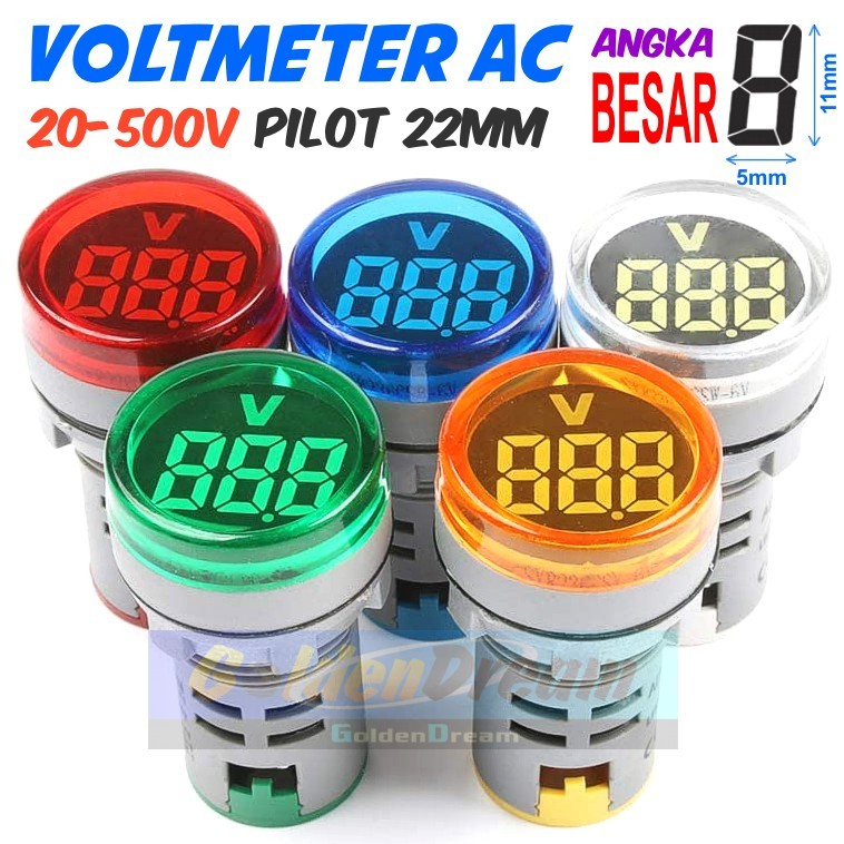 Jual 22mm AC Voltmeter Bulat Mini 80-500V Indikator Volt Tegangan PLN Volt Pilot Lamp Meter ...