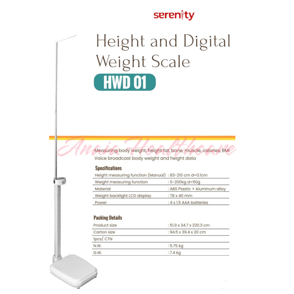 Jual Stadiometer Plus Timbangan Serenity HWD-01 Pengukur Tinggi Badan ...