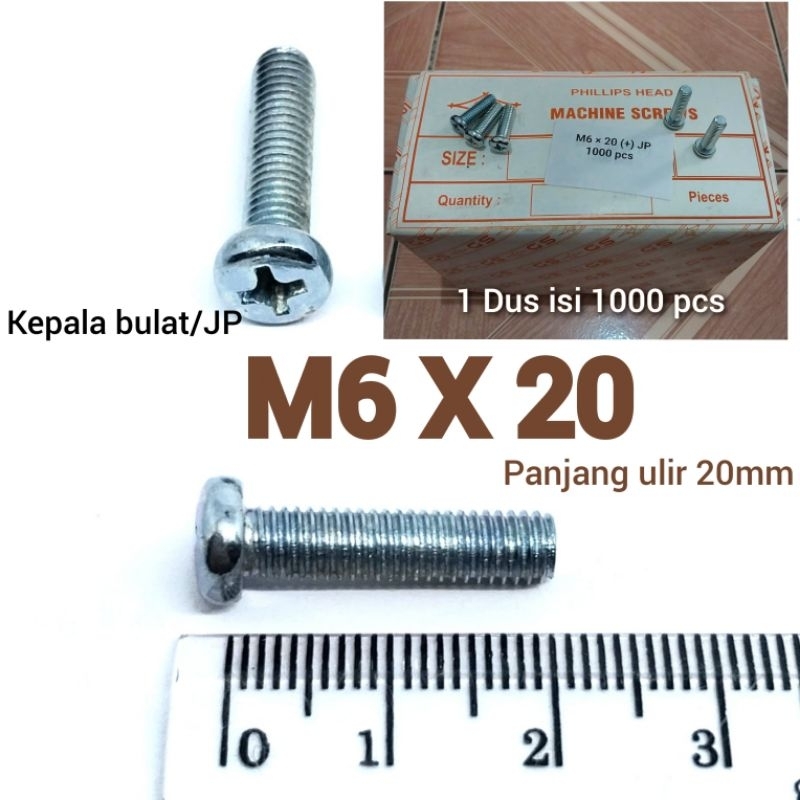 Jual 1 Dus Baut M6 ukuran M6x10 sampai M6x100 kepala bulat/JP | Shopee Indonesia