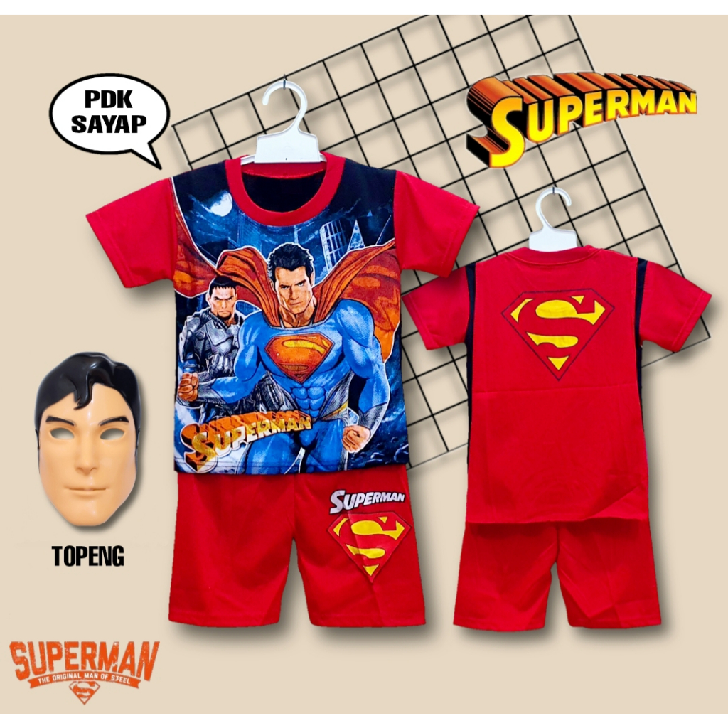 Jual SETELAN BAJU ANAK SUPERMAN SAYAP LENGAN PENDEK UNTUK ANAK 2-10 ...