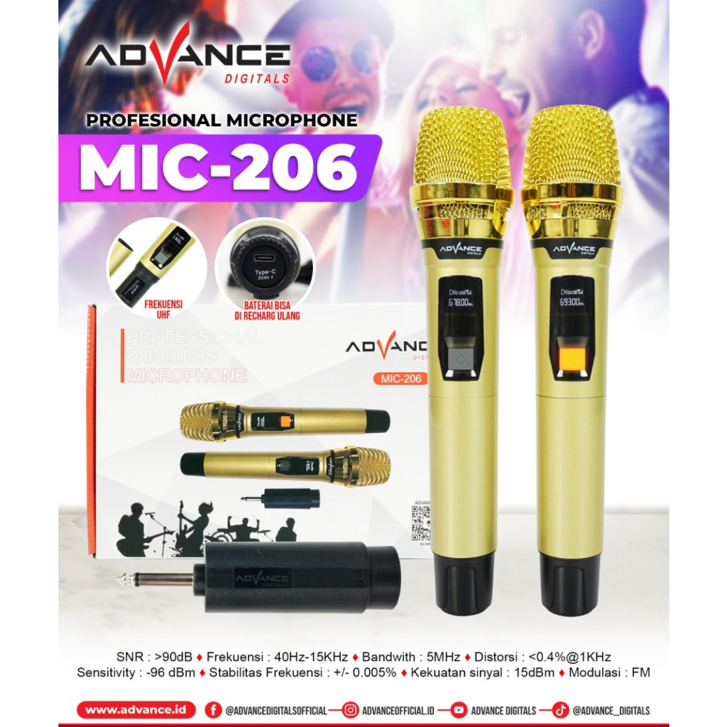 Jual Mic Wireless Advance 202 15Khz 8dBm MIC-202 Michophone Karaoke ...
